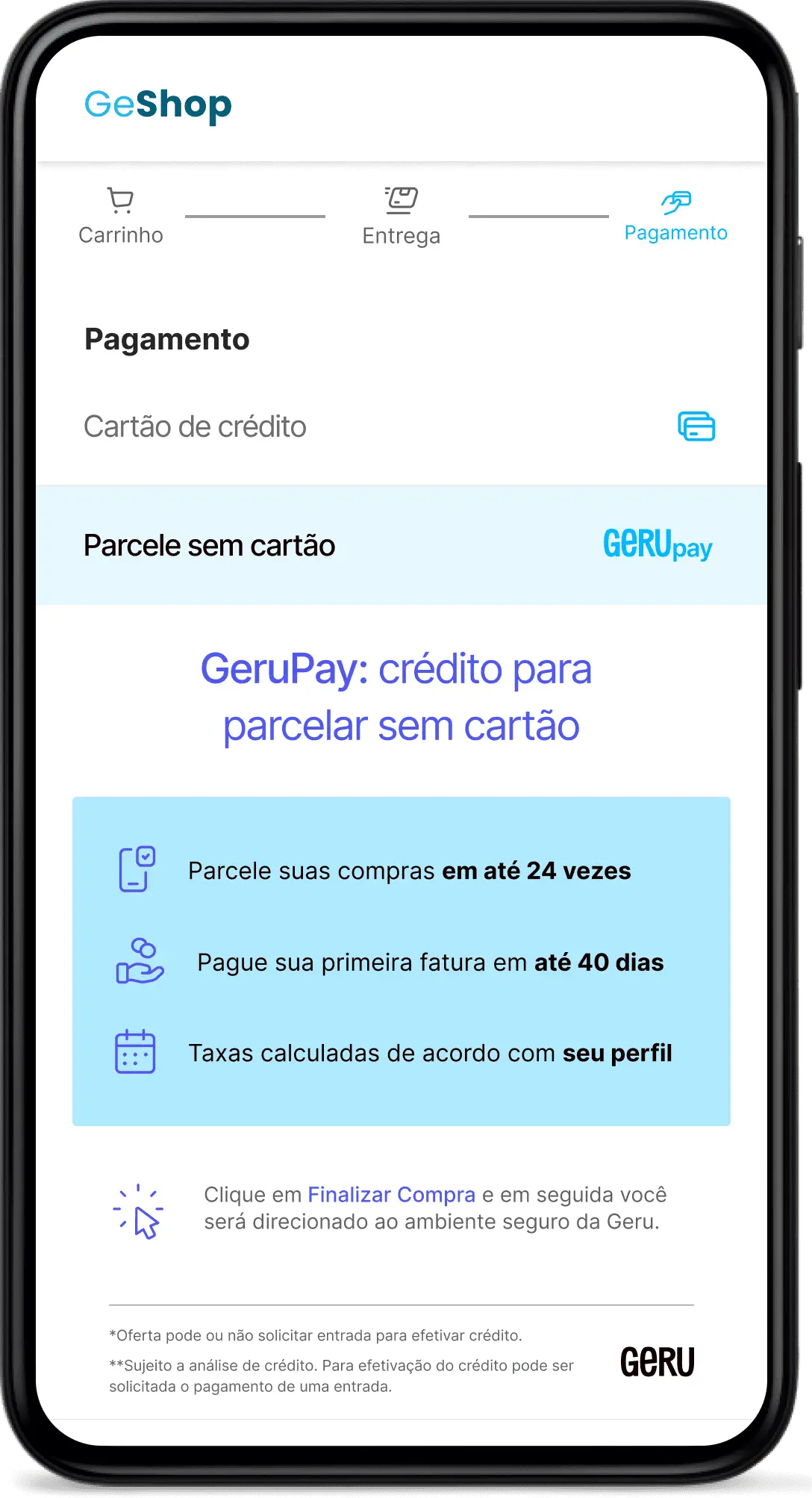 Imagem do app Geru Pay com saldo disponível