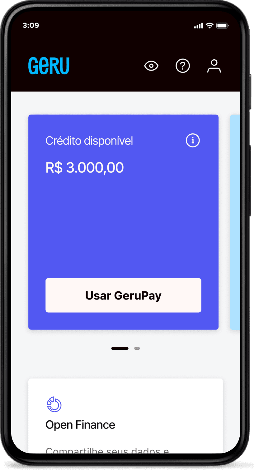 Imagem do app Geru Pay com saldo disponível
